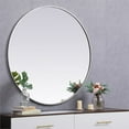 Allora 45" Round Mid Century Metal Frame Clear Beveled Mirror in Silver ...