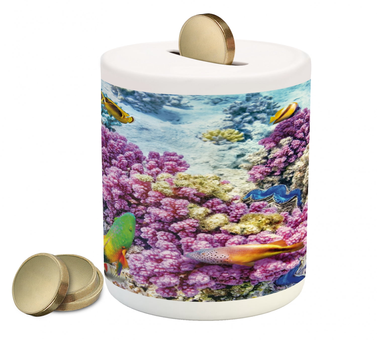Fish Piggy Bank, Surreal View of Marine Life with Submerged Colony of ...