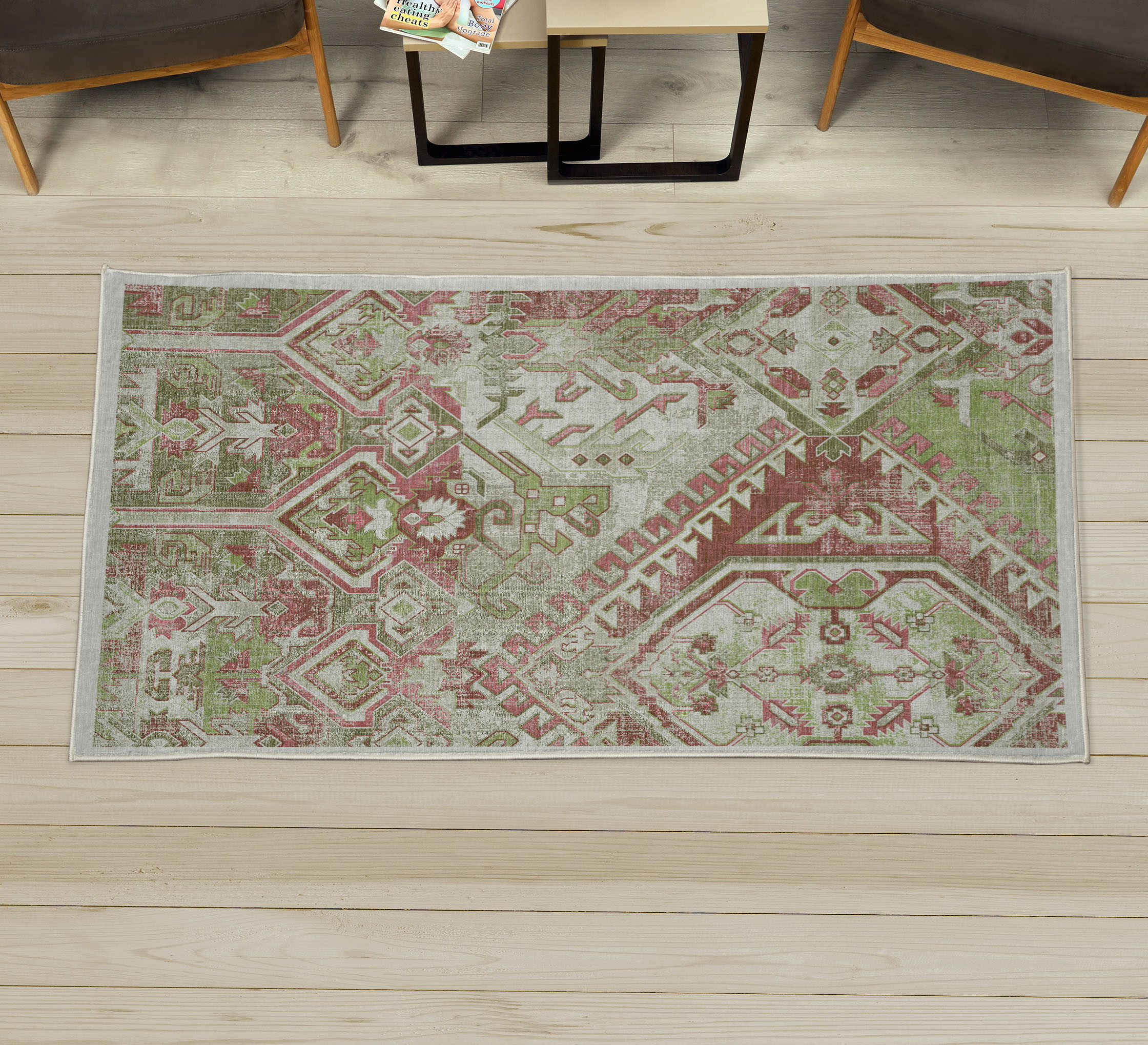 Ethnic Decorative Rug, Grunge Themed Abstract Artwork of Traditional ...