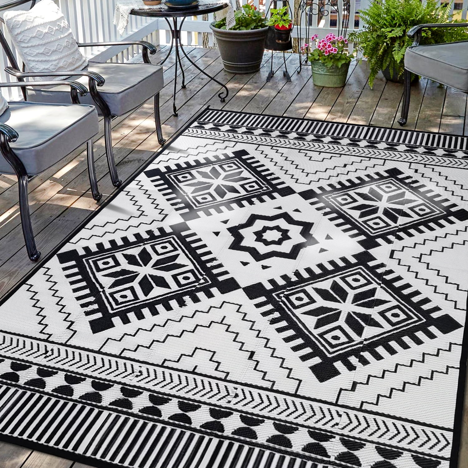 Outdoor Rugs for Patio 6x9ft, Reversible Plastic Straw Rug, RV Camping ...