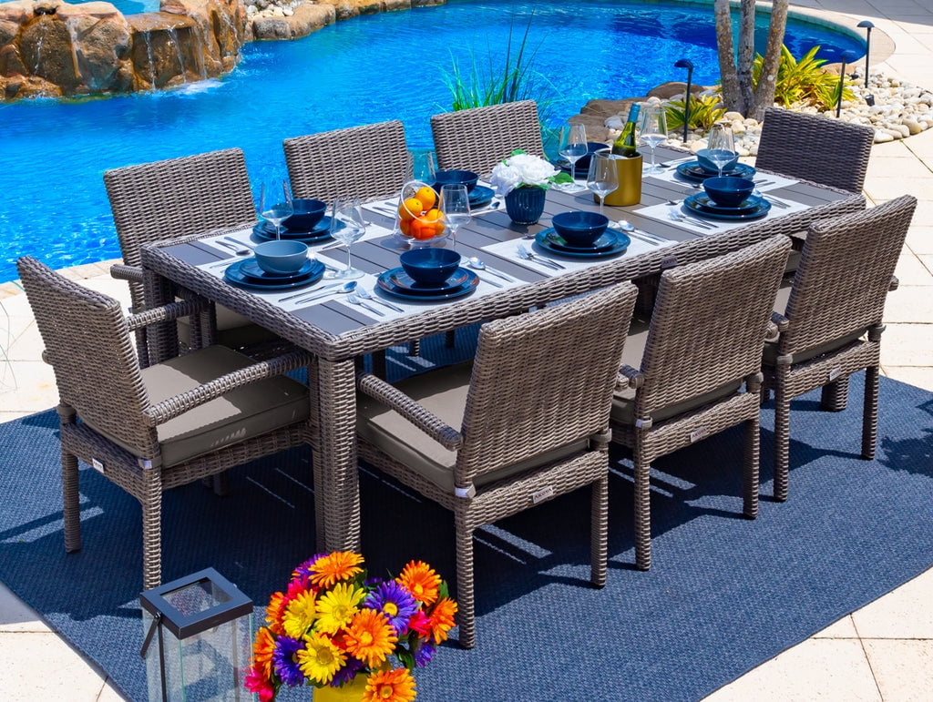 Tuscany 9-Piece Resin Wicker Outdoor Patio Furniture Rectangular Dining ...
