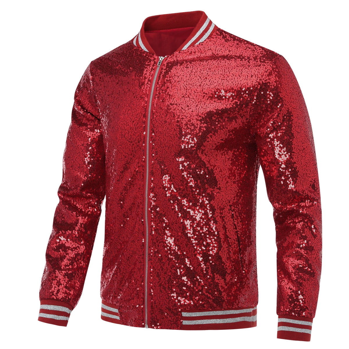 Cloudstyle Mens Sequins Nightclub Styles Zip up Varsity Baseball Bomber ...