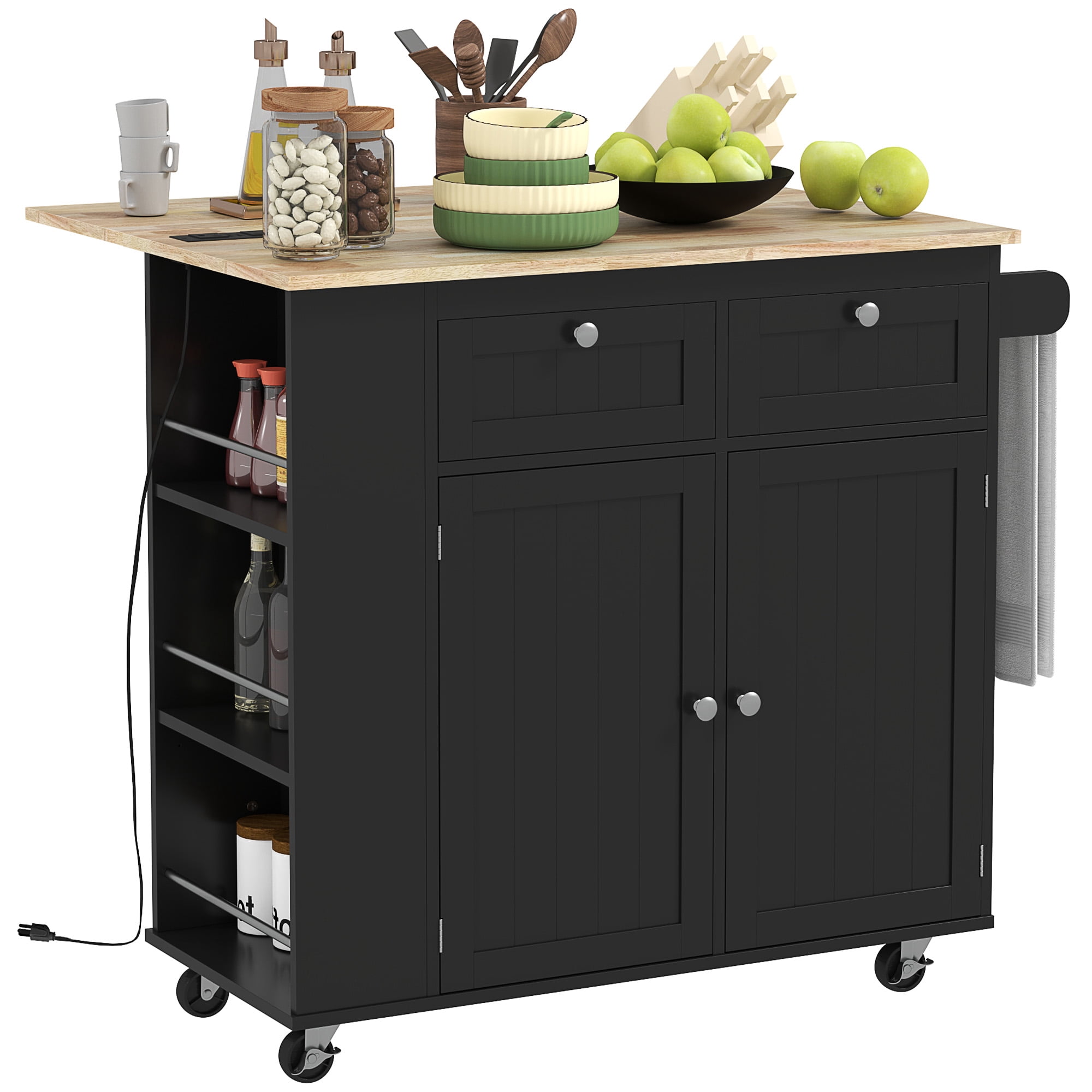 HOMCOM Rolling Kitchen Island with Drop Leaf, Portable Kitchen Island ...