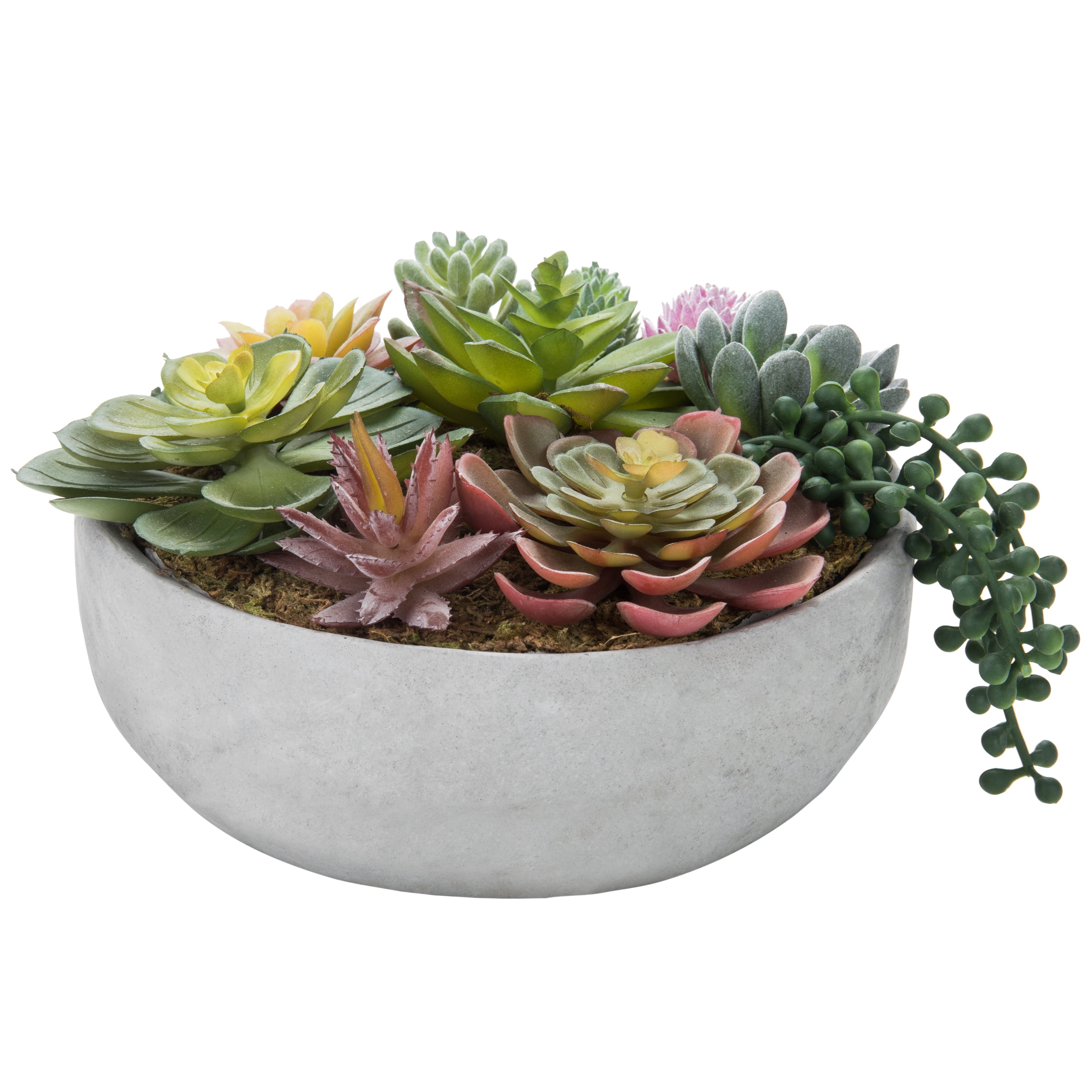 MyGift 8 inch Artificial Succulent Arrangement in Round Modern Concrete ...