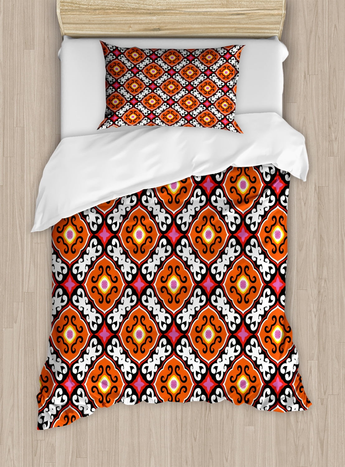 Turkish Pattern Duvet Cover Set Twin Size, Bold Floral Motifs with ...