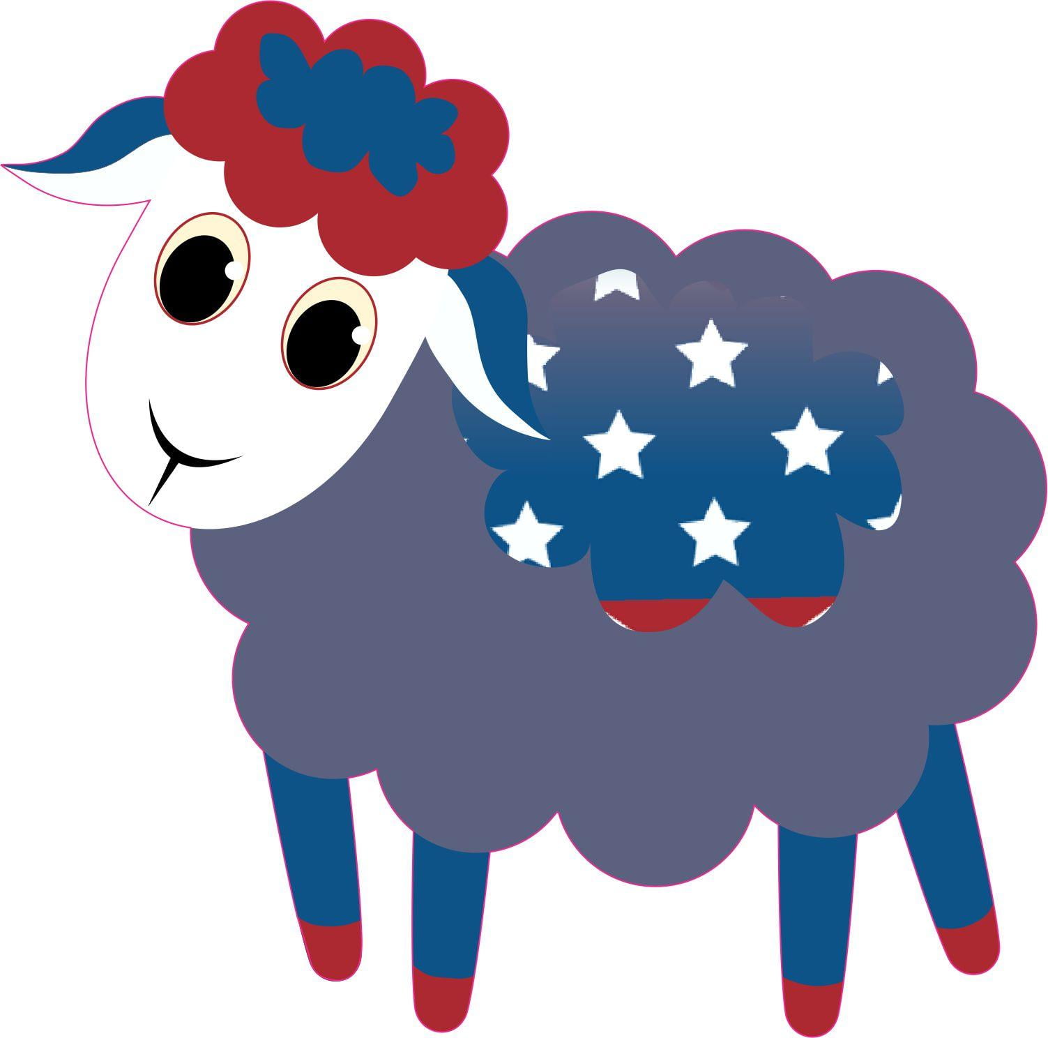 5in x 5in Left Blue Facing Patriotic American Sheep Bumper Lamb Sticker ...
