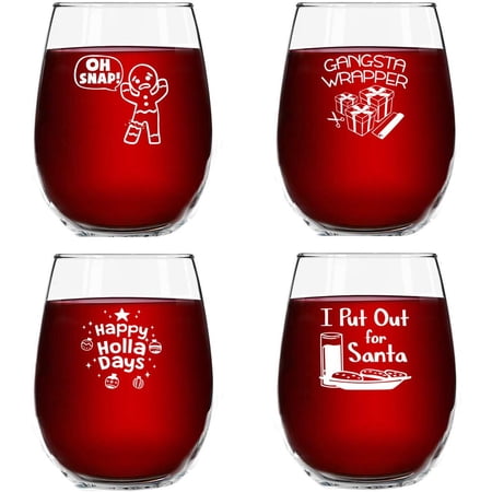 UPC 851250008038 - Christmas Puns Funny Stemless Wine Glasses (Set of 4 ...