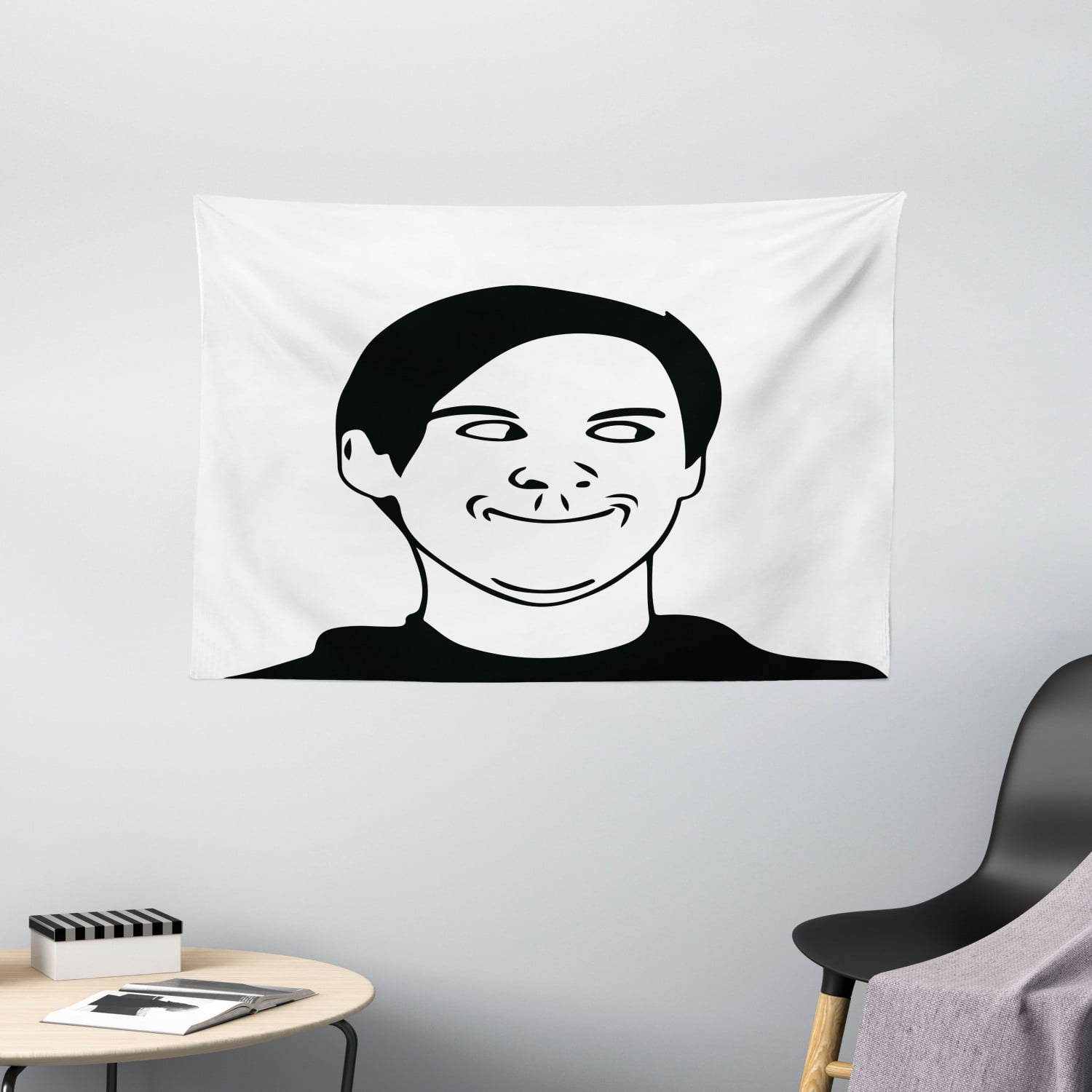 Humor Decor Tapestry, Irritating Troll Face Man with Cynical Expression ...