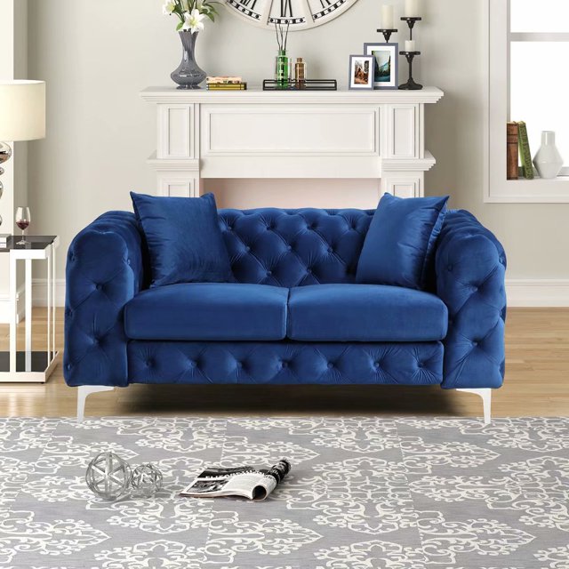 Morden Fort Modern Contemporary Love Seat with Deep Button Tufting Dutch Velvet, Solid Wood ...
