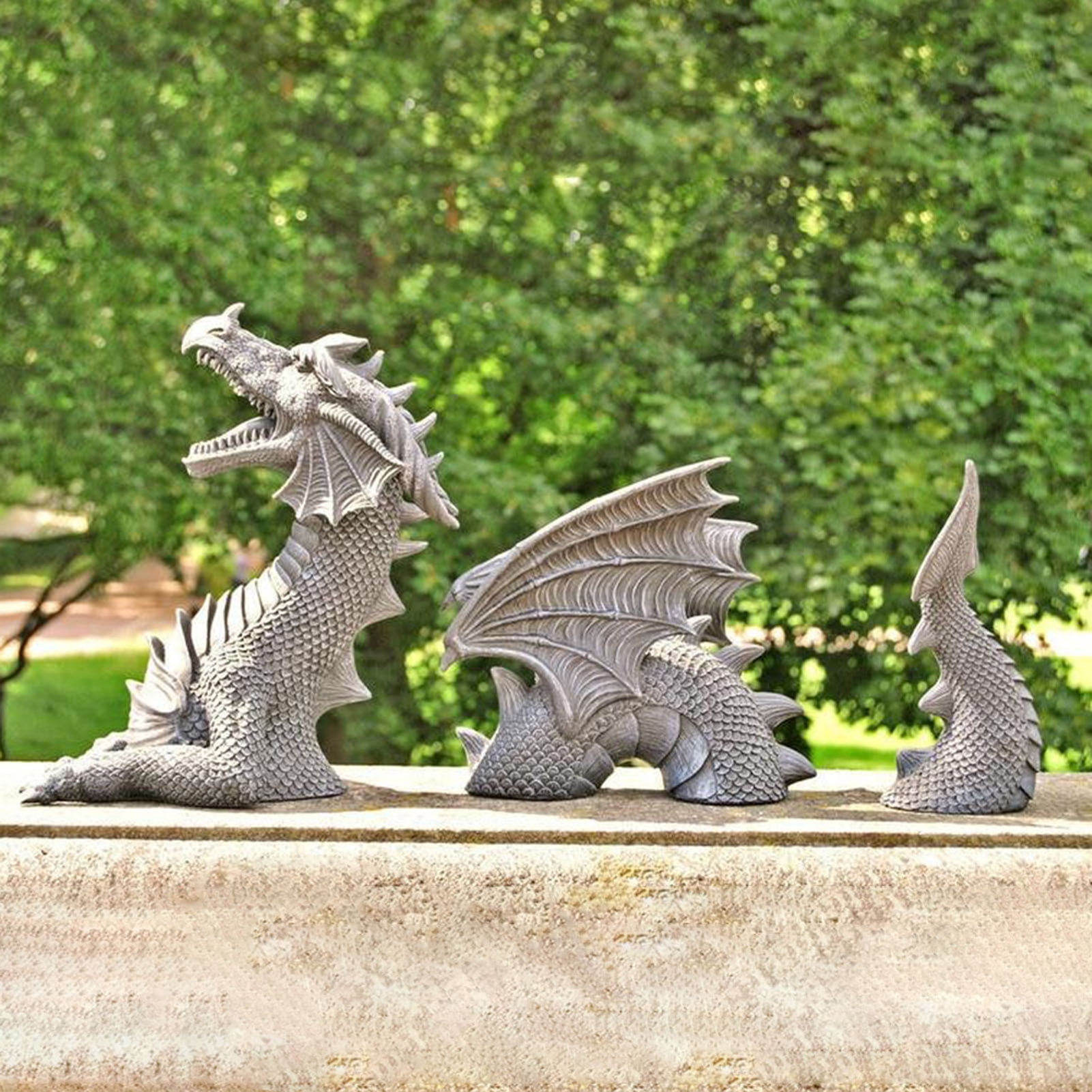 Traditional Oriental Elegance Resin Dragon Statue - 1 Set of Miniature ...