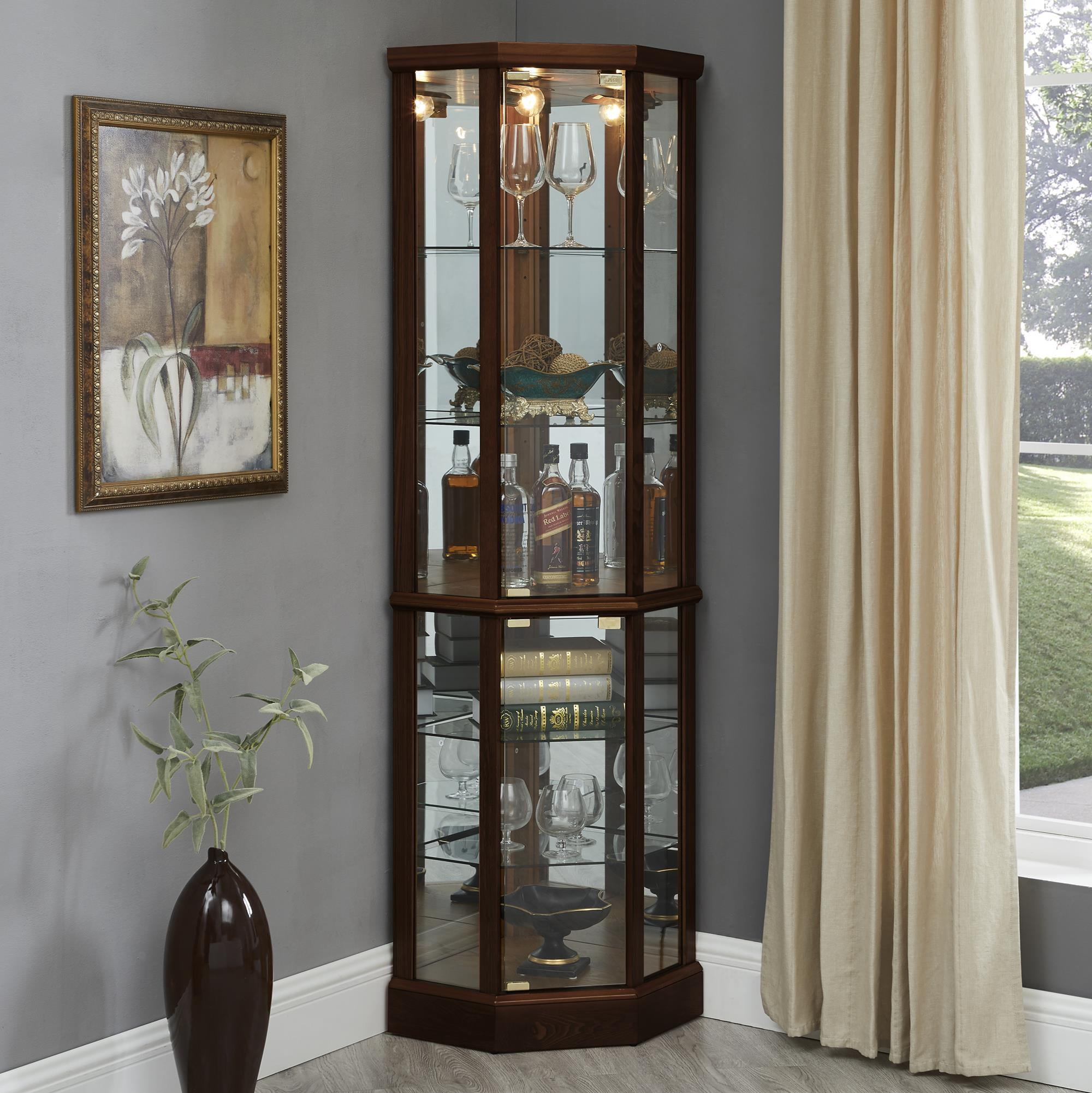 CORNER CURIO CABINET-WALNUT – BrickSeek