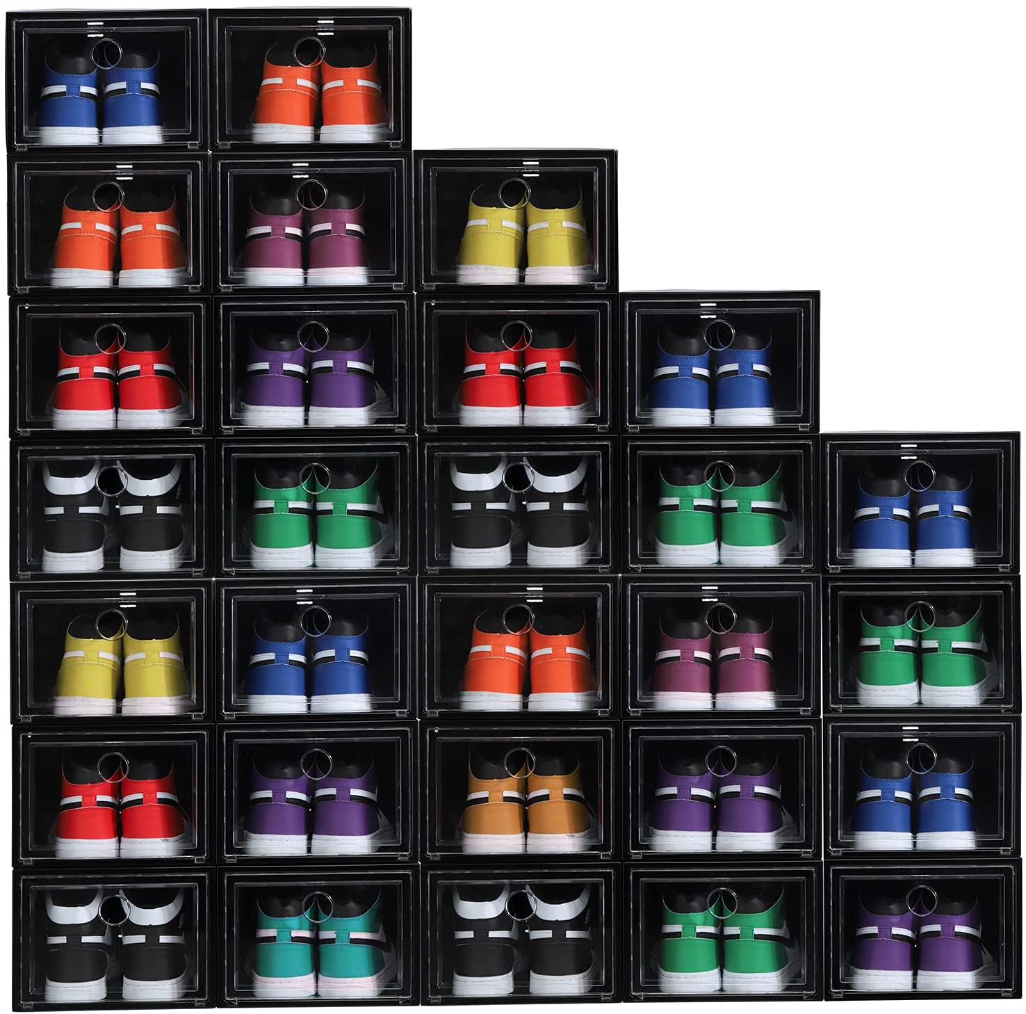 12 Pack Shoe Storage Box Shoe Box Clear Plastic Stackable Drop Front ...