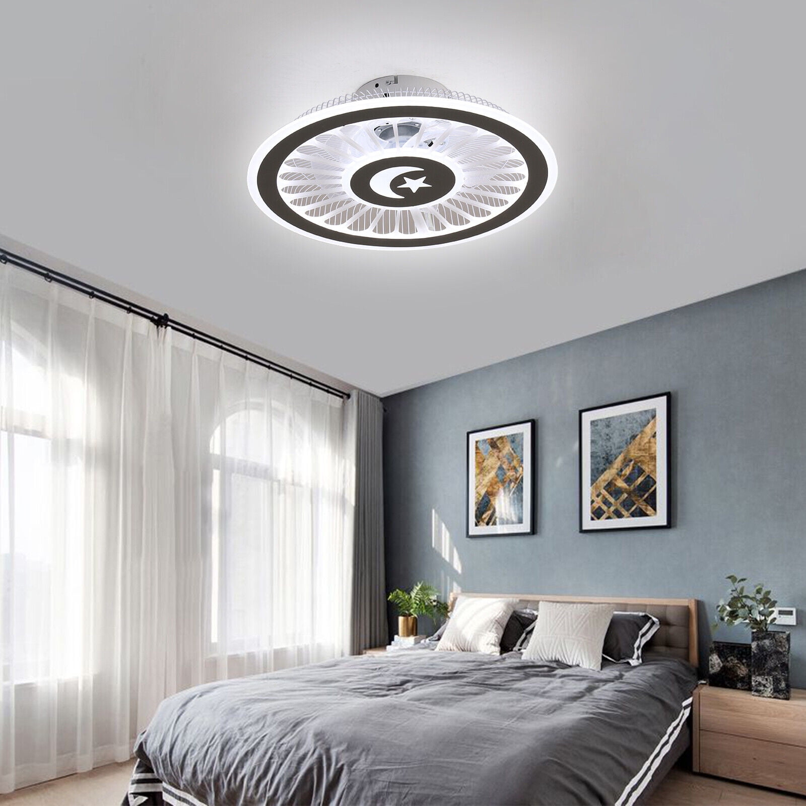 18" Low Profile Modern Ceiling Fan LED Light w/ Remote, Flush Mount ...