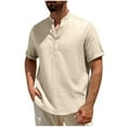 gbyLJF Men's Three Button Up Pullover Solid Color Contton Linen Summer ...