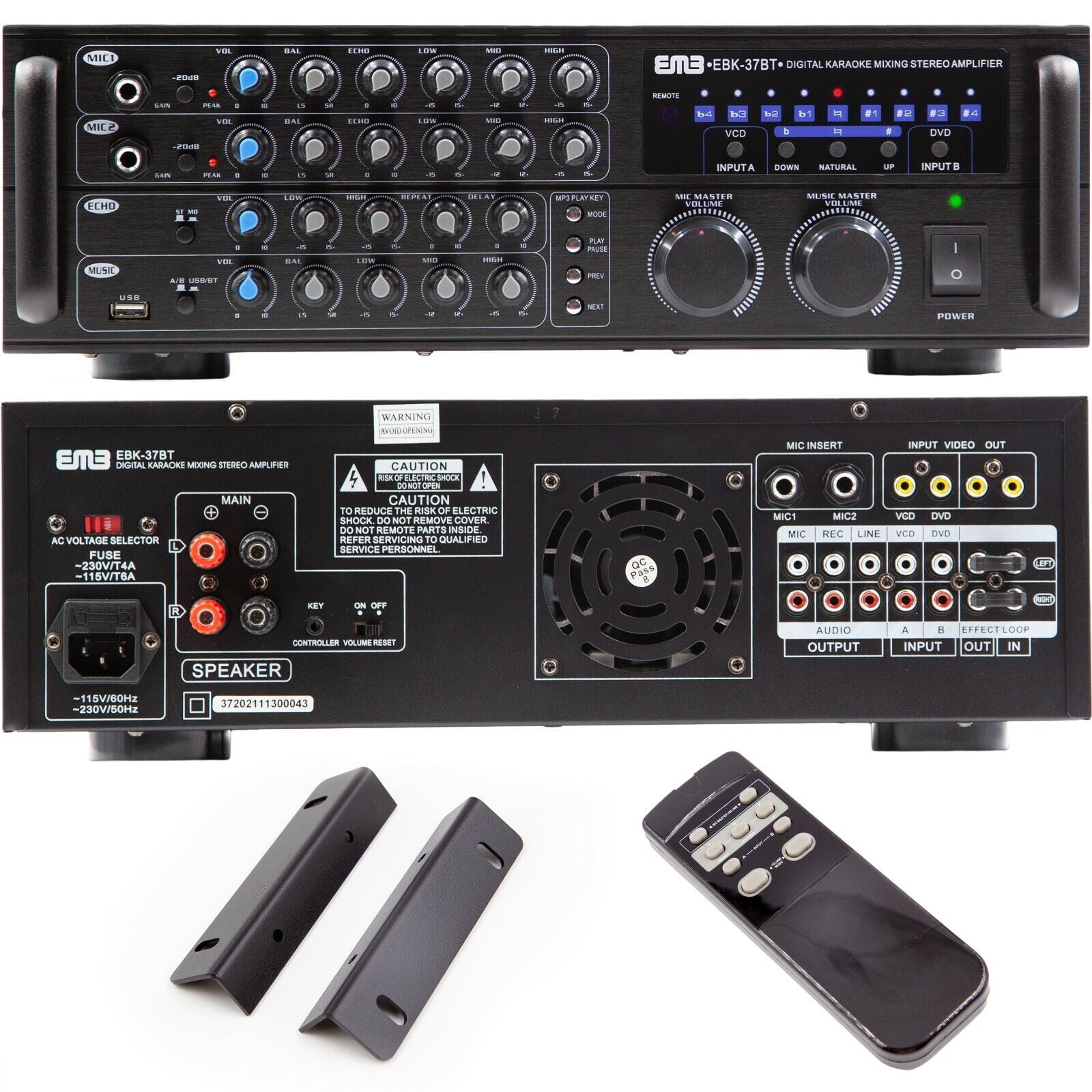 EMB EBK37 700W Digital Karaoke Mixer Amplifier Key Control 2 MICs ECHO ...