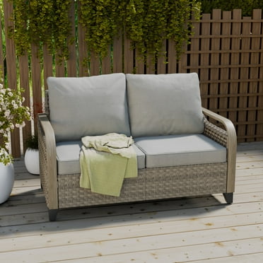 POCASSY 52" Width Outdoor Loveseat, Rocking Glider All Weather Wicker ...