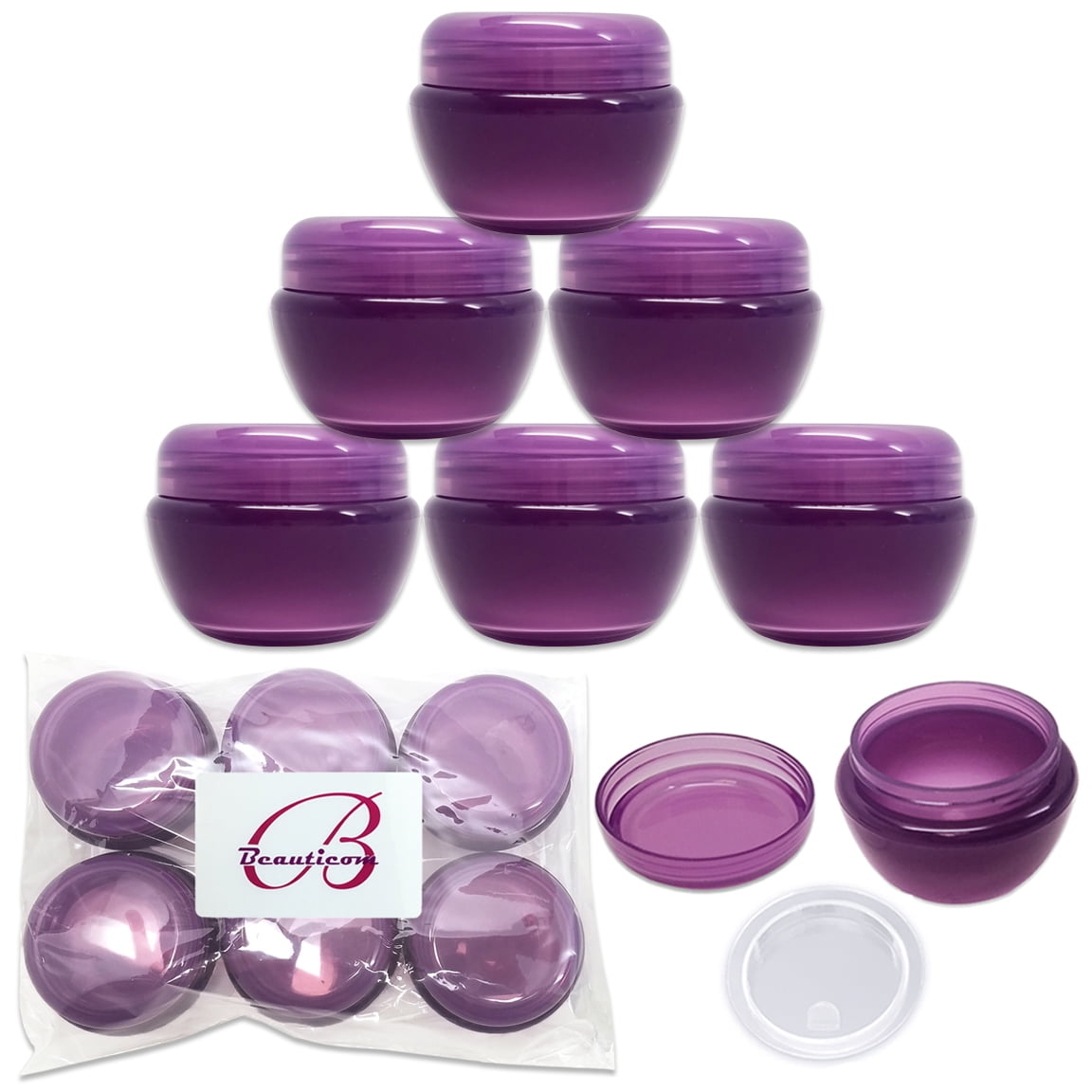 Beauticom 12 Jars 50g Round Oval Plastic Container Jars with Inner and ...