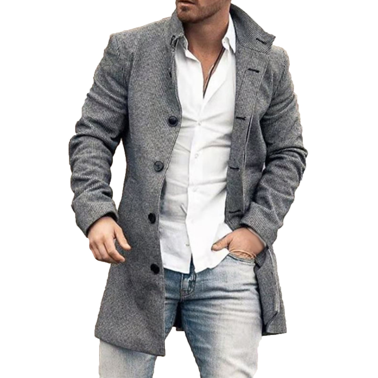 Hfyihgf Mens Single Breasted Trench Coat Winter Wool Blend Pea Coat ...