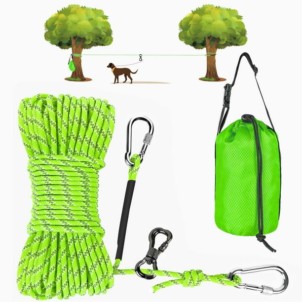 XiaZ Dog Tie Out cable for camping, 50FT Portable Overhead Trolley System for Dogs up to ...