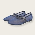 Blue Womens Mesh Rhinestone Flat Shoes Thin Strap Buckle Breathable ...