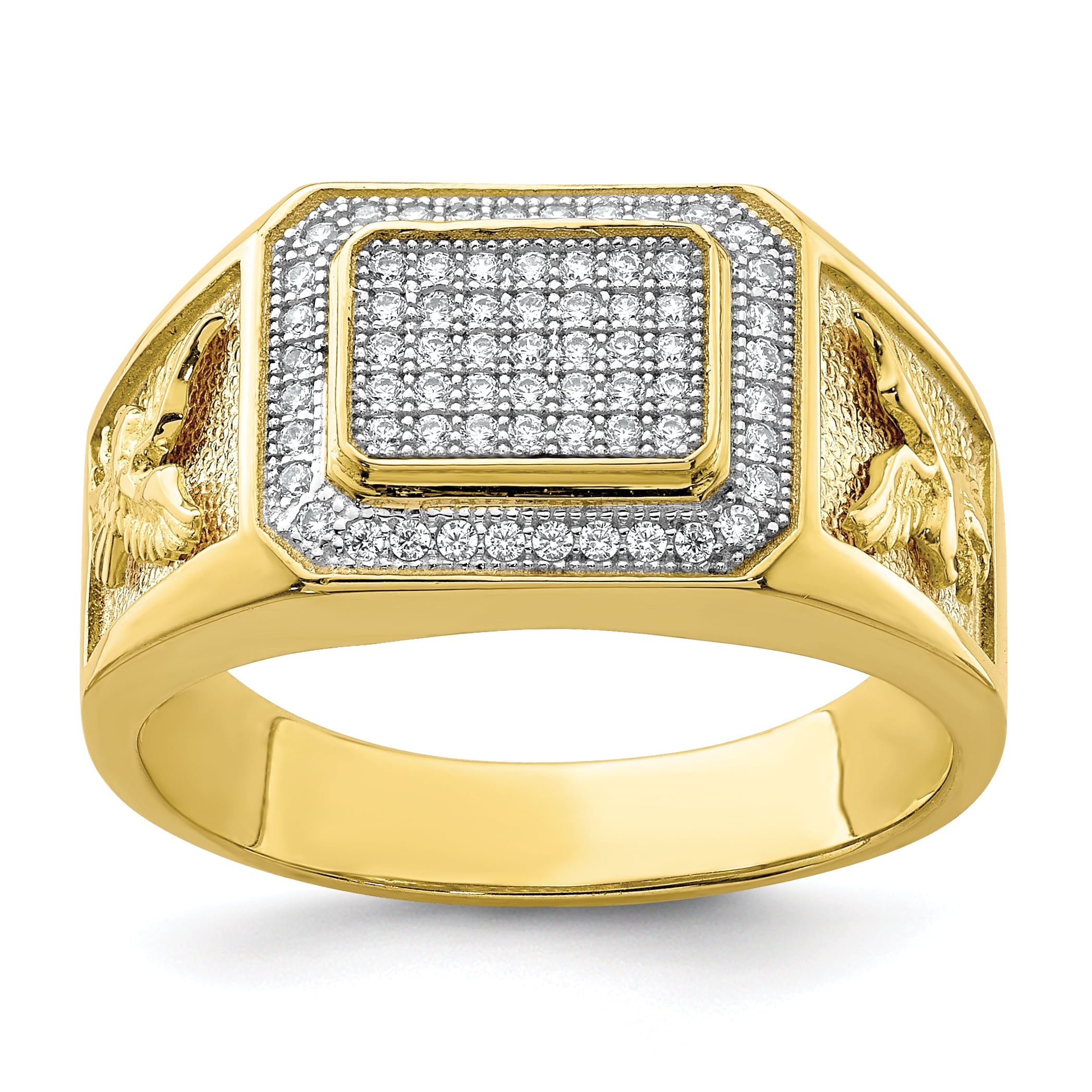 Primal Gold 10 Karat Yellow Gold Men's Cubic Zirconia Eagle Ring ...