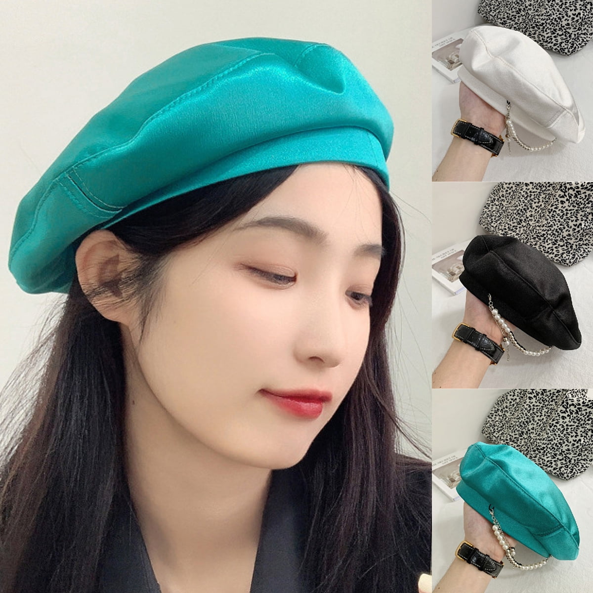 Travelwant Women Beret Hat PU Leather Beret French Black Beret Artist ...