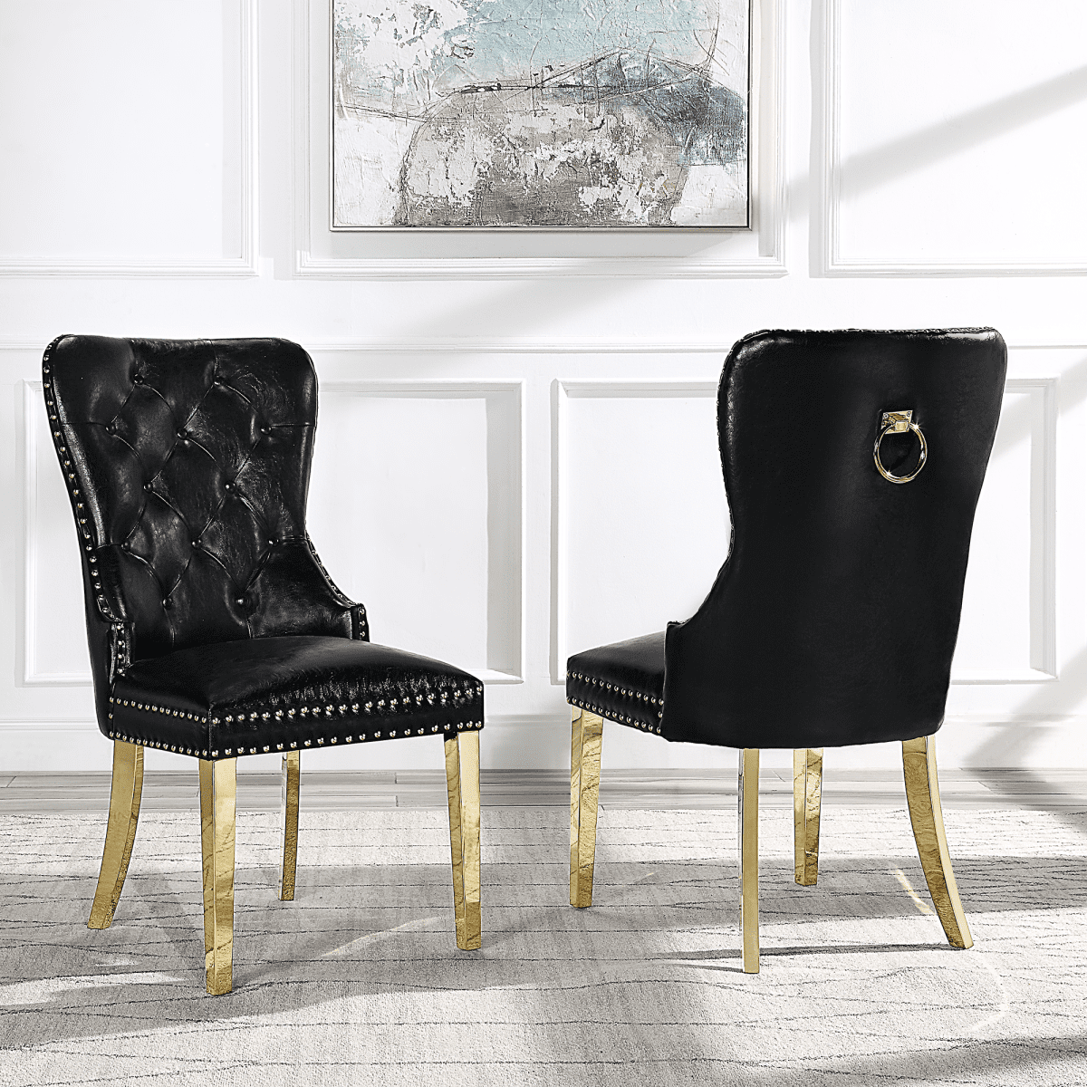 Modern Leatherette Dining Chairs Set of 2, Tufted Accent Upholstered ...