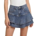 dazeni Girls Denim Skort Fashion Elastic Waist Tiered Mini Skirt with ...