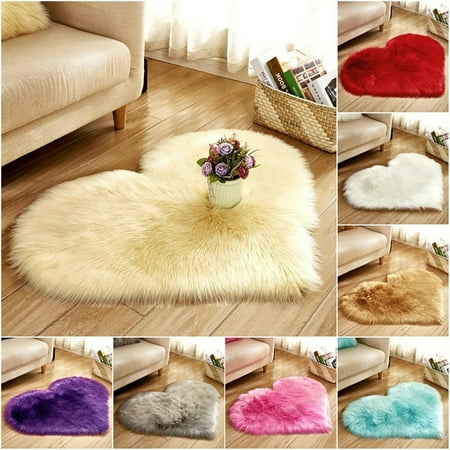 Cheers Fluffy Love Heart Shape Plush Rug Anti-Slip Carpet Door Mat Home ...