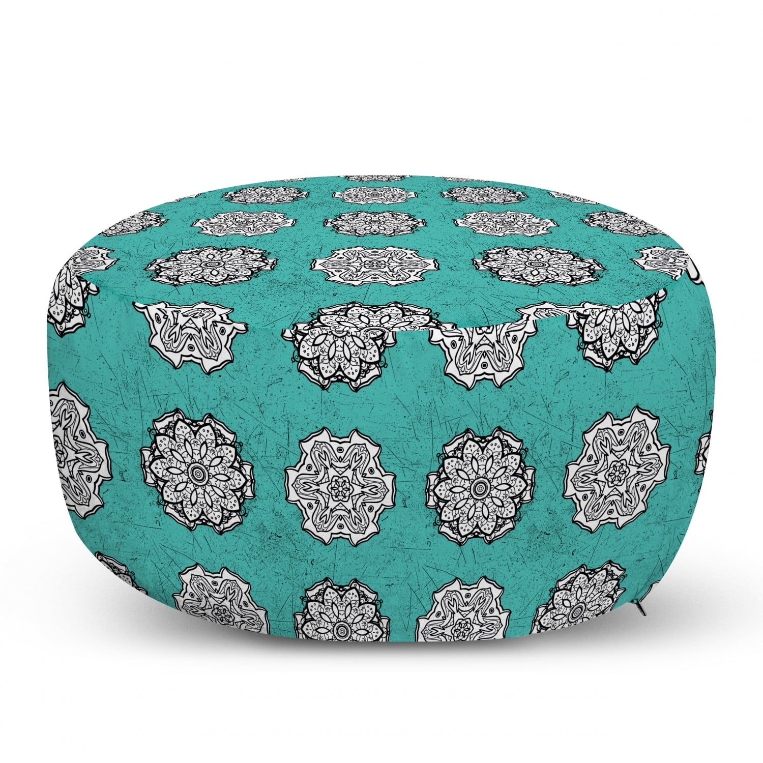 Blue Mandala Pouf Cover with Zipper, Medieval Floral Royal Pattern ...