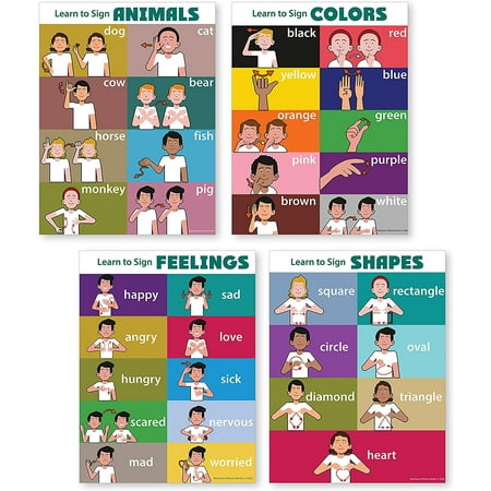 ASL Kids Learn to Sign Posters | 4 Pack - Colors, Feelings, Animals ...