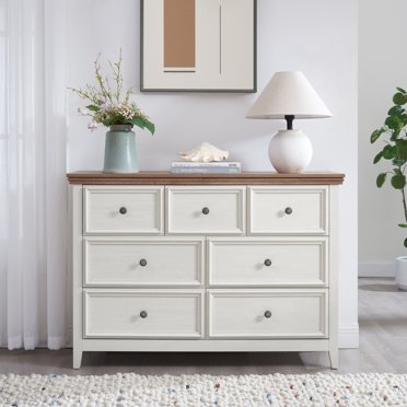 HIUU Beige Vintage Dresser with 7 Drawers for Bedroom - Storage Closet ...