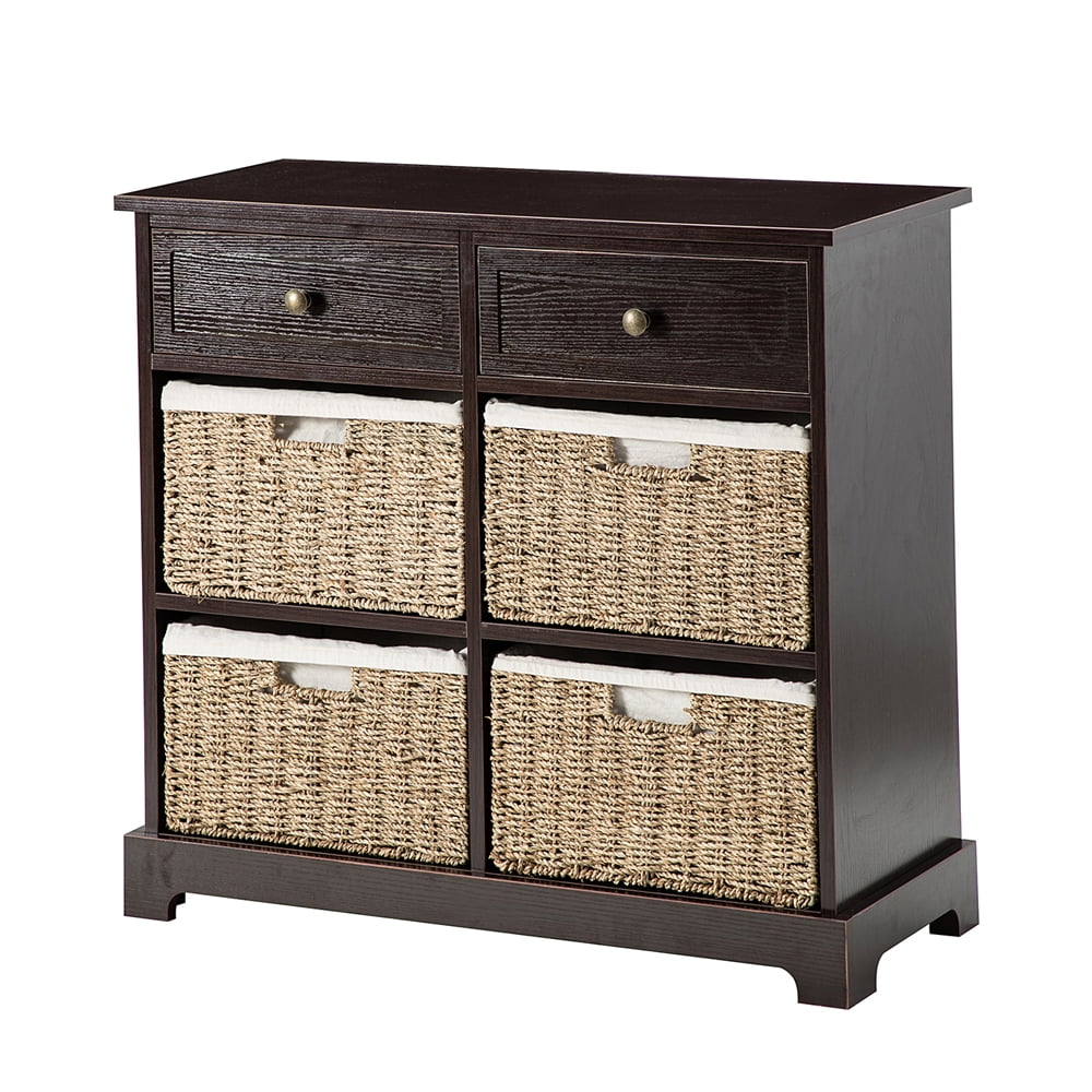 Farmhouse Wicker Storage Cabinet, Sideboard and Buffet Console Table ...