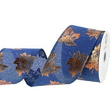Copper Accent Fall Leaves Wired Ribbon, 2-1/2-inch, 10-yard, Royal Blue ...