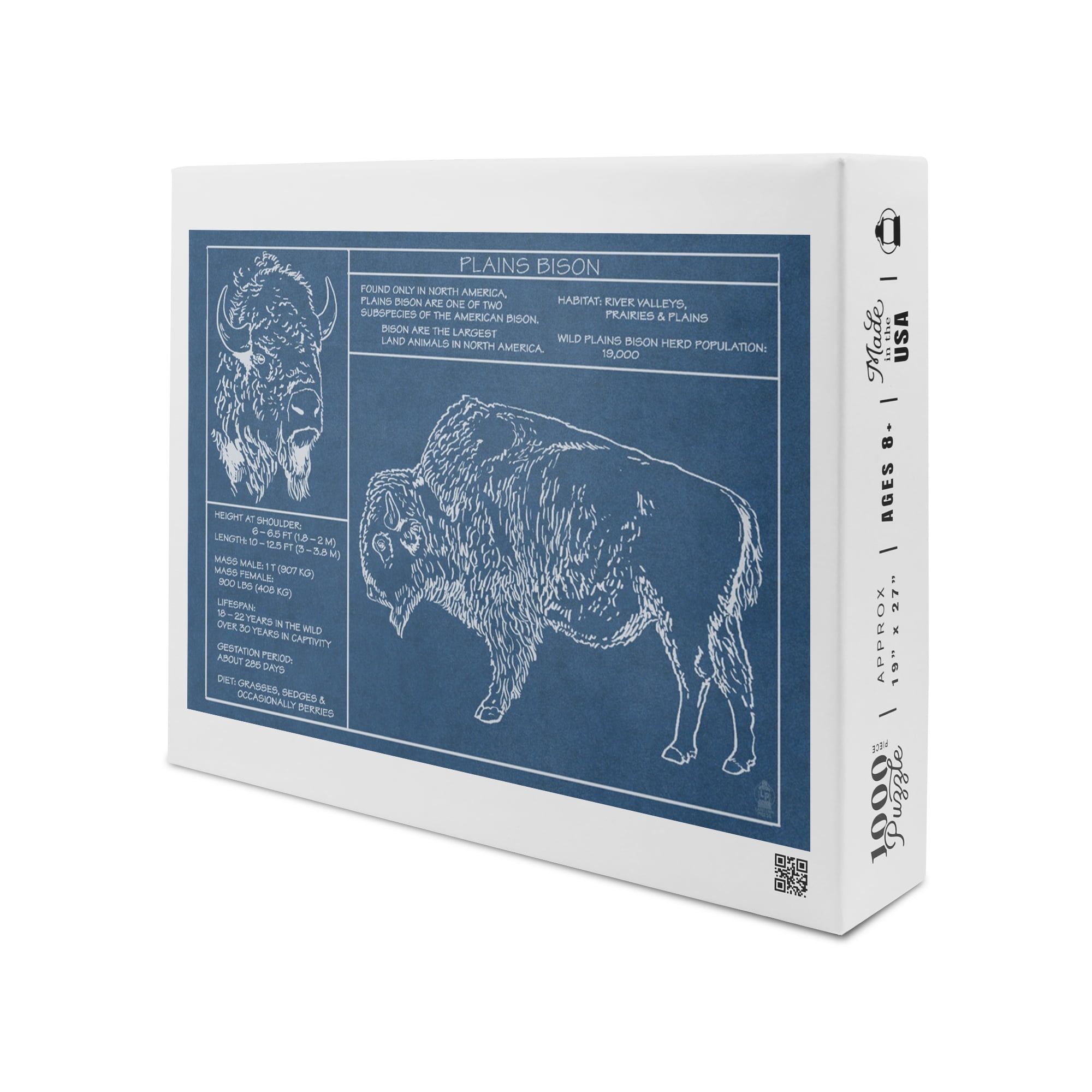 Plains Bison, Technical Blueprint (1000 Piece Puzzle, Size 19x27, Challenging Jigsaw Puzzle for ...