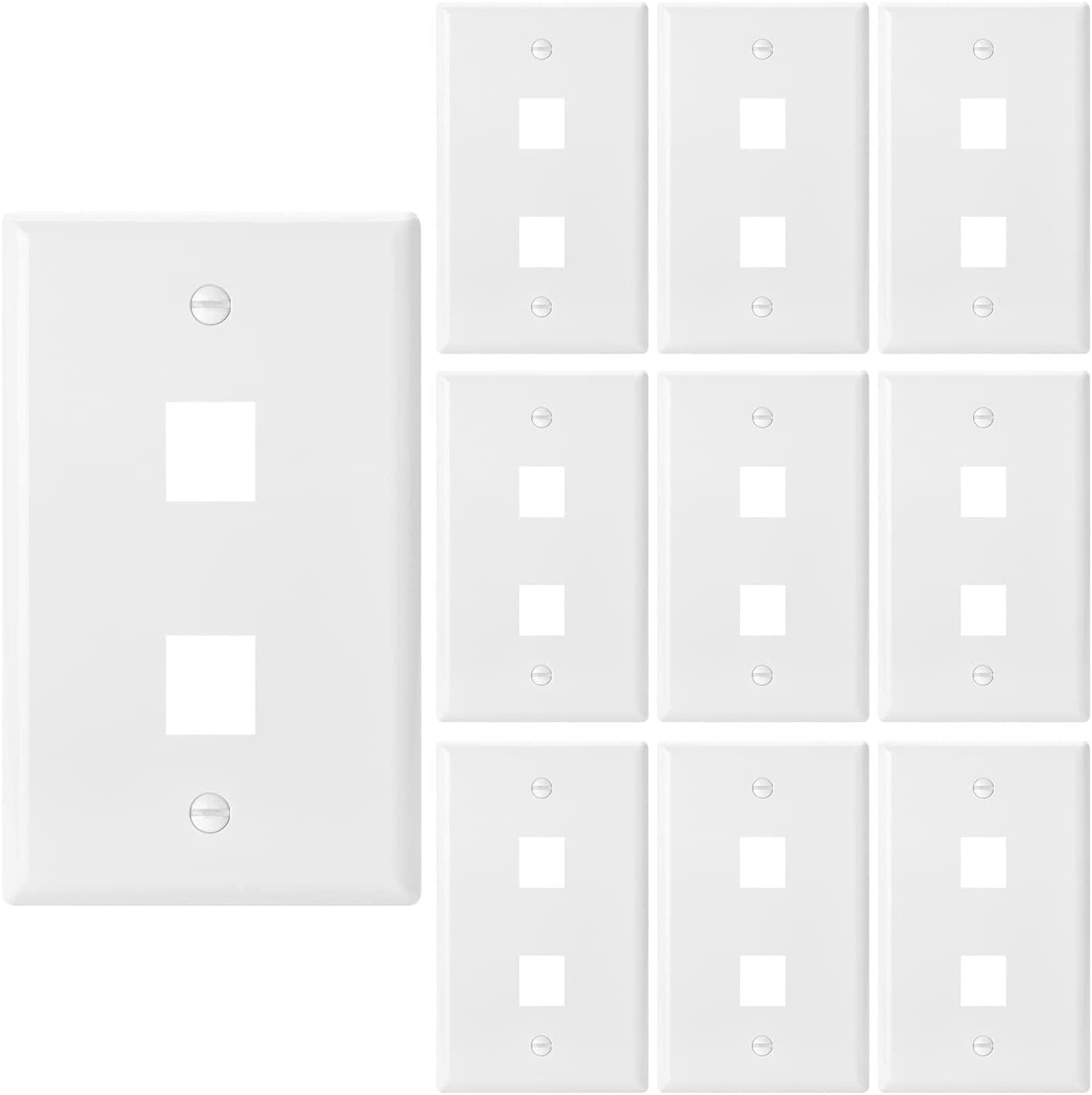 Bates- 2 Port Keystone Wall Plate, 10 Pack, White Ethernet Wall Cover ...
