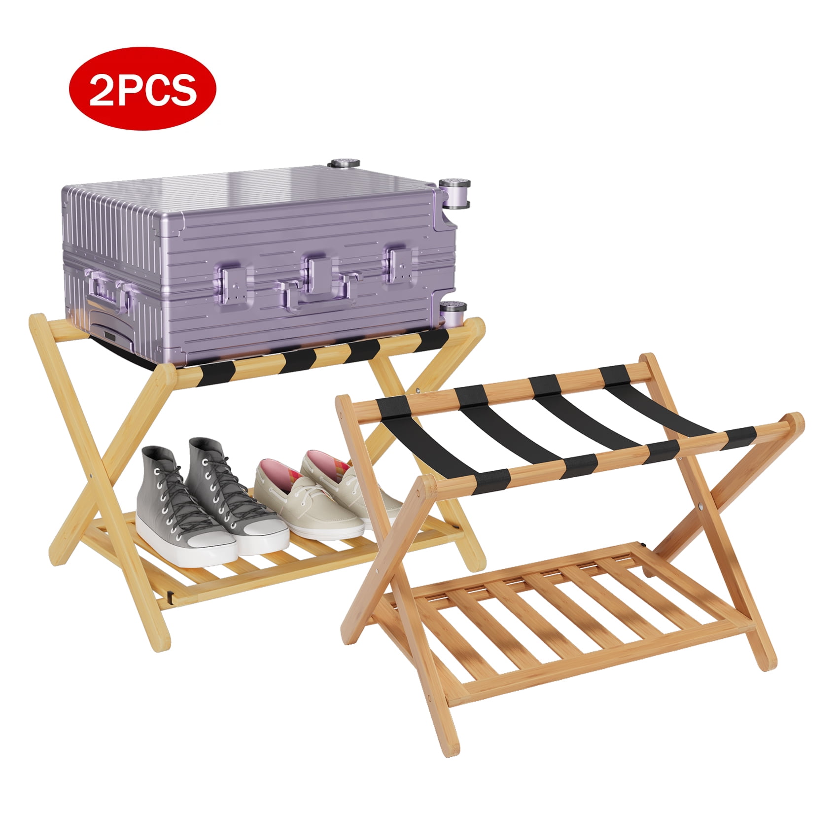 Smart FENDEE Luggage Rack Foldable Bamboo Suitcase Stand ,Set of 2 ...