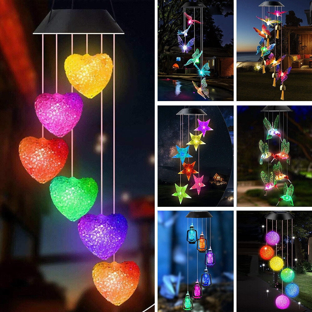 Garden Wind Chime Solar Power LED Butterfly Lights Hanging Colour ...