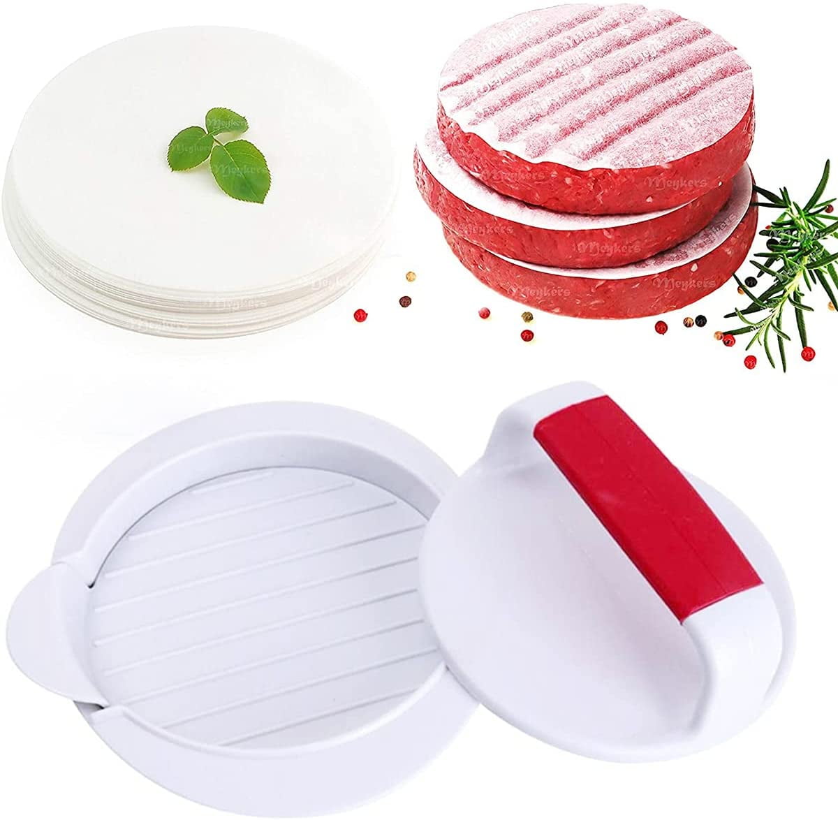 Burger Press with 100 Burger Papers, Non Stick Kitchen Barbecue Tool ...