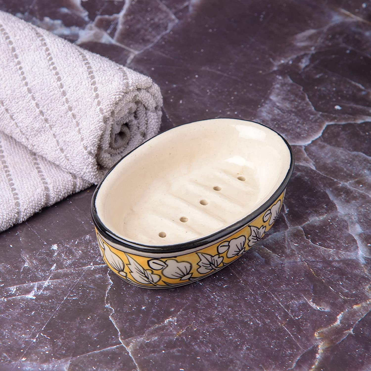 India Meets India Ceramic Soap Bar Dish/Tray, [Yellow], Ceramic Soap ...