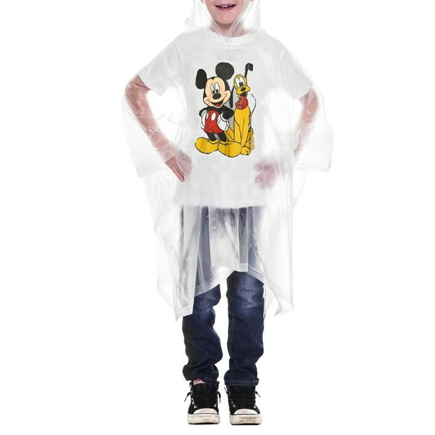 Disney Mickey Mouse Rain Poncho Water Resistant Hooded Clear Vinyl ...