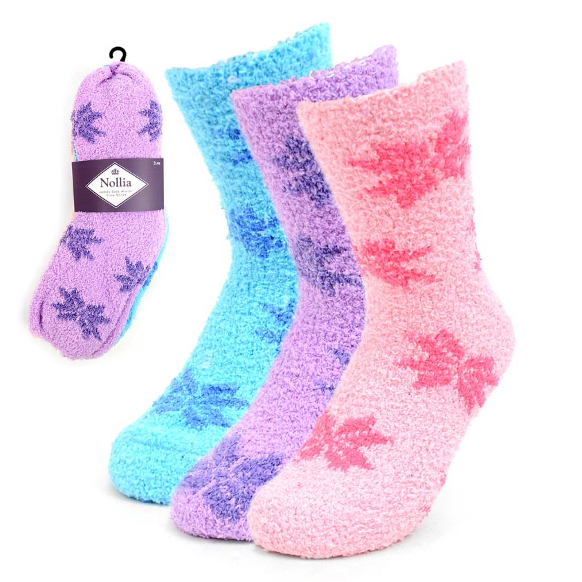 3 Pair of Fuzzy Slipper Socks for Women Soft Cozy in Several Patterns ...