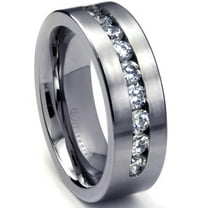 8 MM Men's Titanium Wedding Band with 9 Large Channel Set AAAAA+ CZ, Comfort Fit, Size 10.5 ...