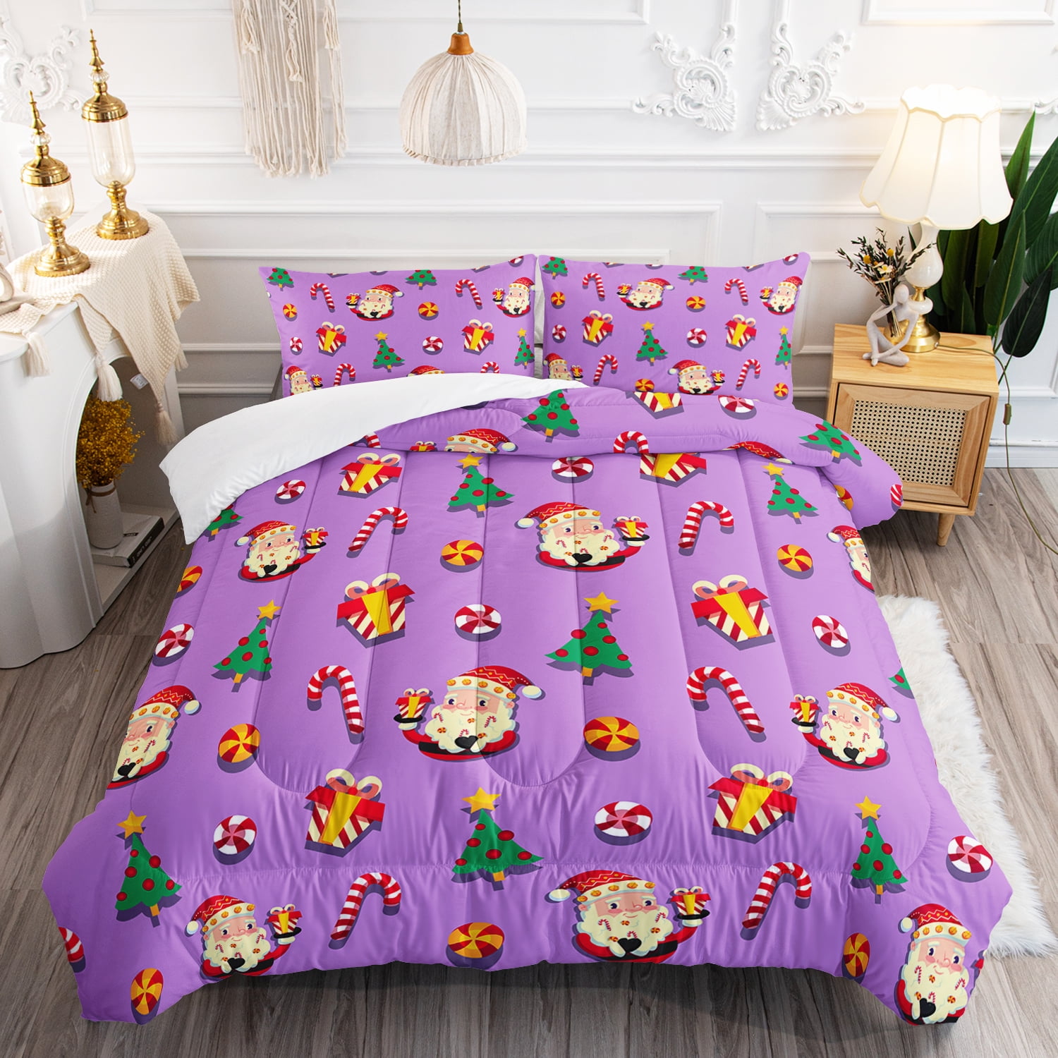 Hosima Three Piece Christmas Themed Printed Comforter Fine Fiber Soft ...