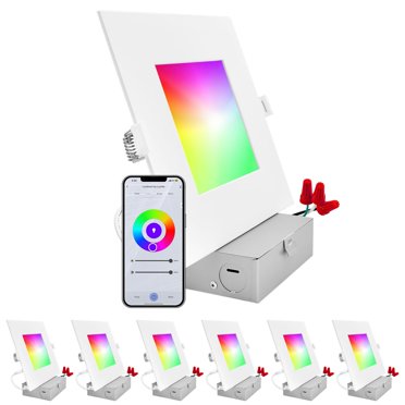 Luxrite 6 inch Smart LED Recessed Lighting, RGBW Color Changing, WiFi ...