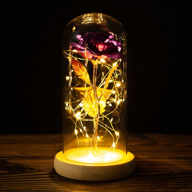 LED Rose Flower In Glass Dome with Lights Infinity Crystal Rose Flower ...