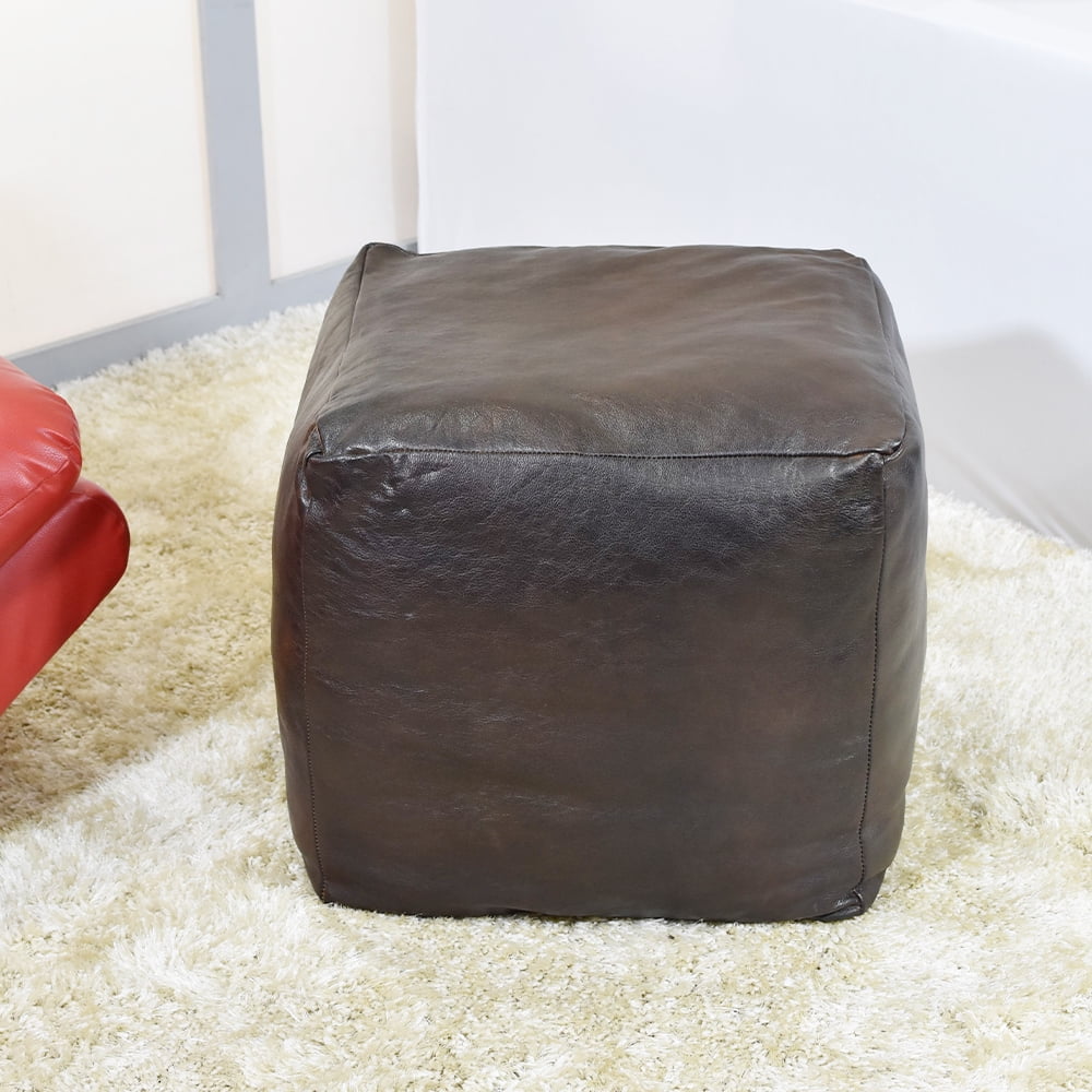Solid Handmade Leather Square Pouf in Brown Color - Walmart.com