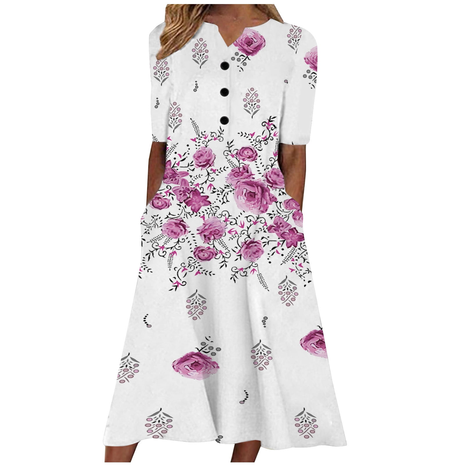 UPPADA Womens Summer Floral Dresses Casual Bohemian Crewneck Ruffles ...