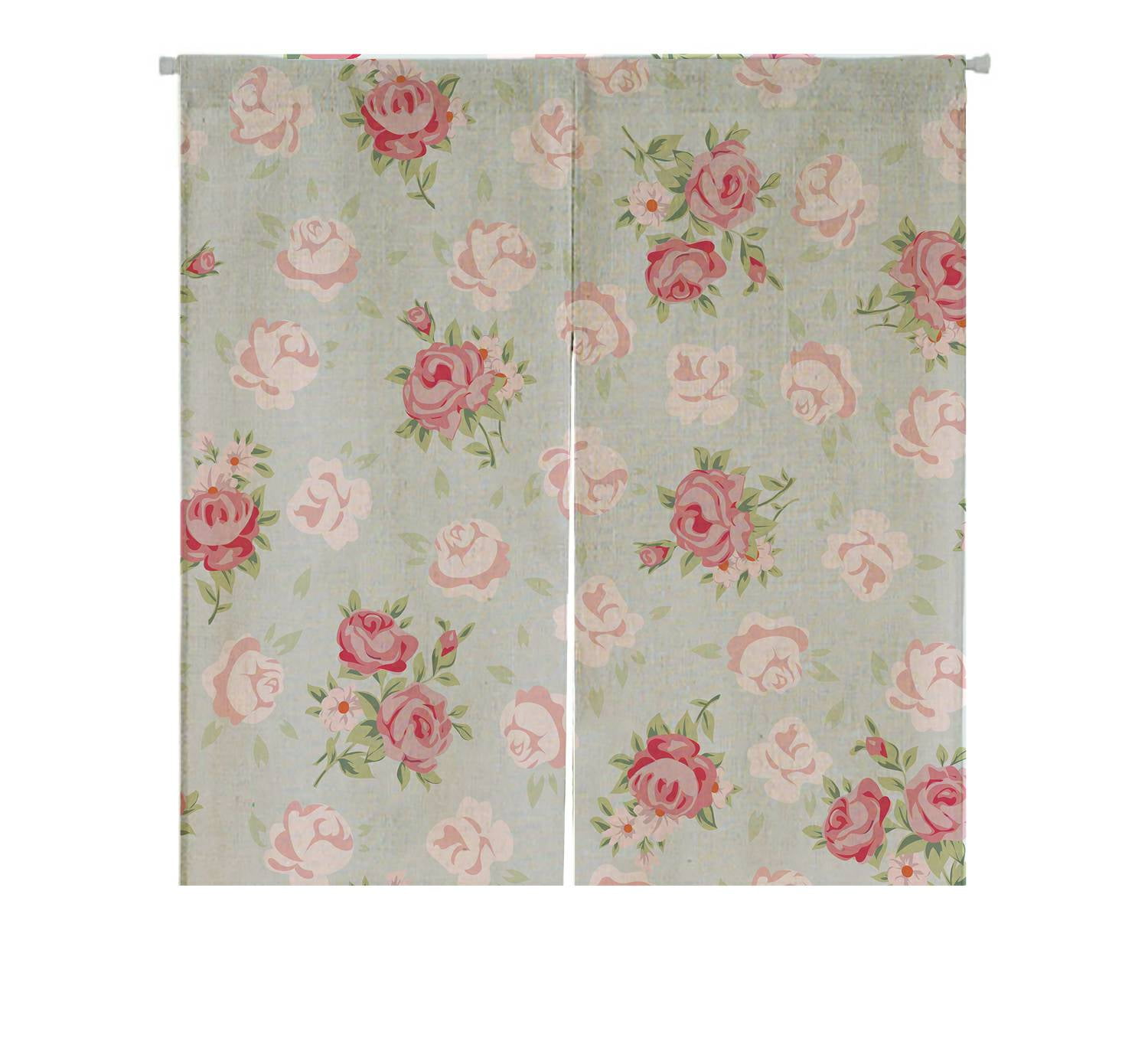 ECZJNT Floral vintage pattern Shabby chic rose Japanese Noren Curtain ...
