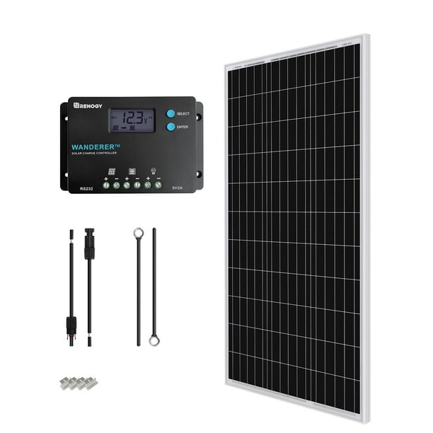 Renogy 100W 12V Monocrystalline Solar Starter Kit W/Wanderer 10A ...